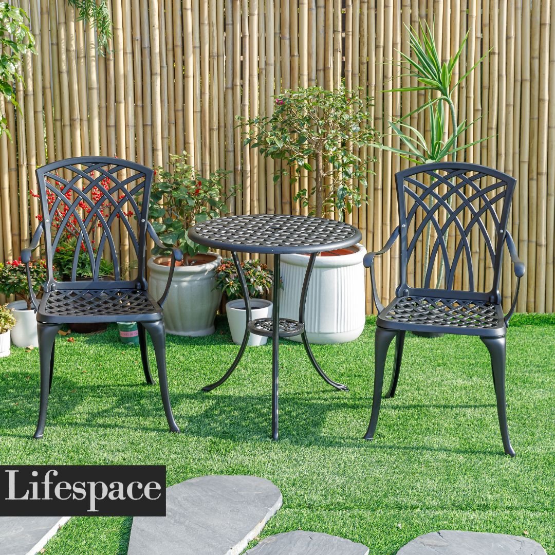 Lifespace Cast Aluminium 3pc Bistro Patio Garden Set with Armrest ...
