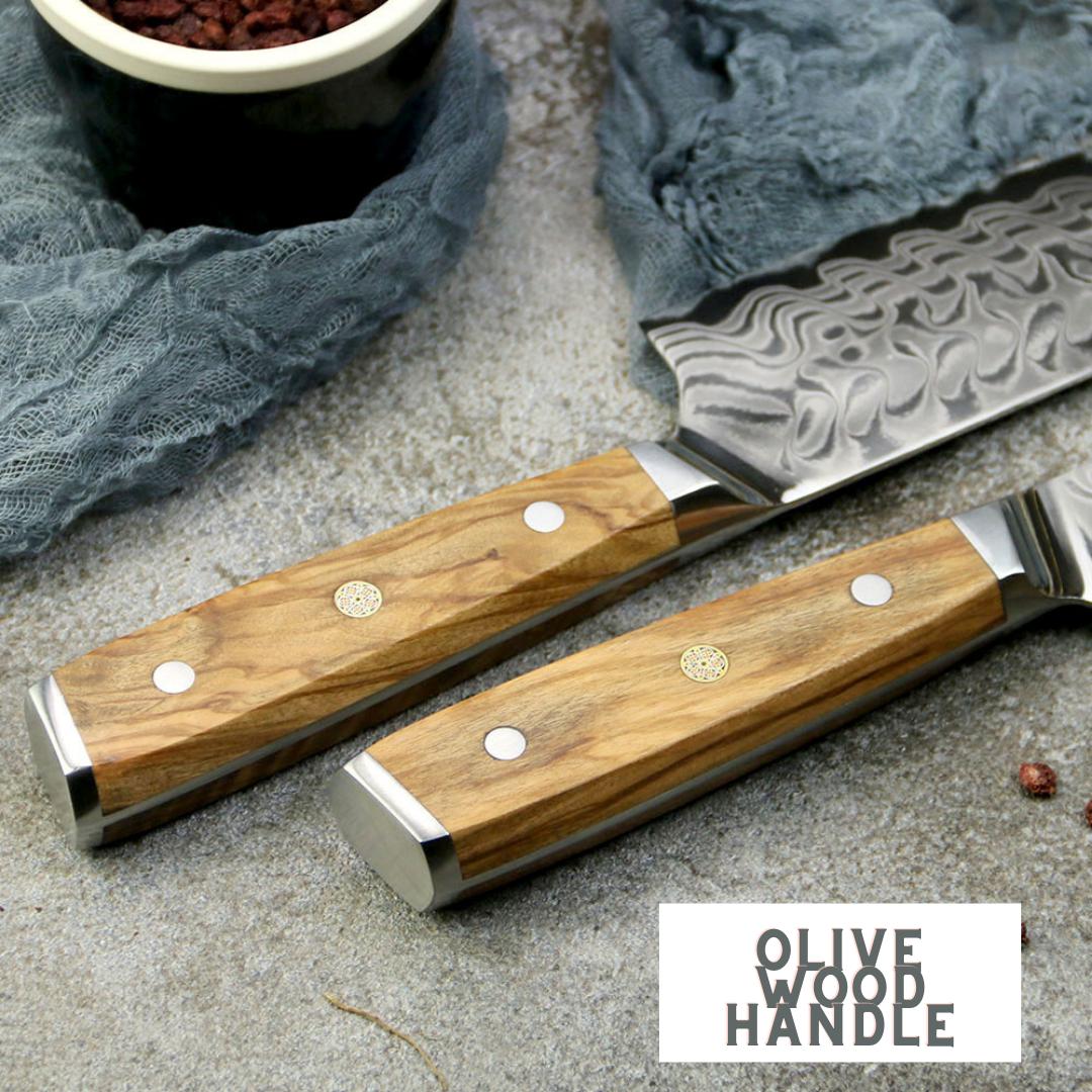 Lifespace Luxury 3pce Olive Wood Handle Full Tang Damascus Blade Chef ...