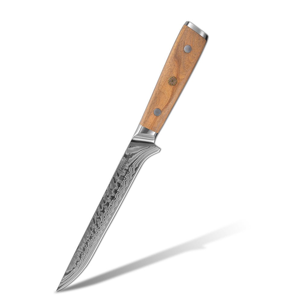 Lifespace Luxury 3pce Olive Wood Handle Full Tang Damascus Blade Chef ...