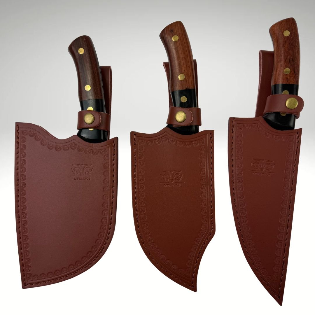 Lifespace Premium Chef Cleaver Knife Set (x3) with Genuine Leather ...