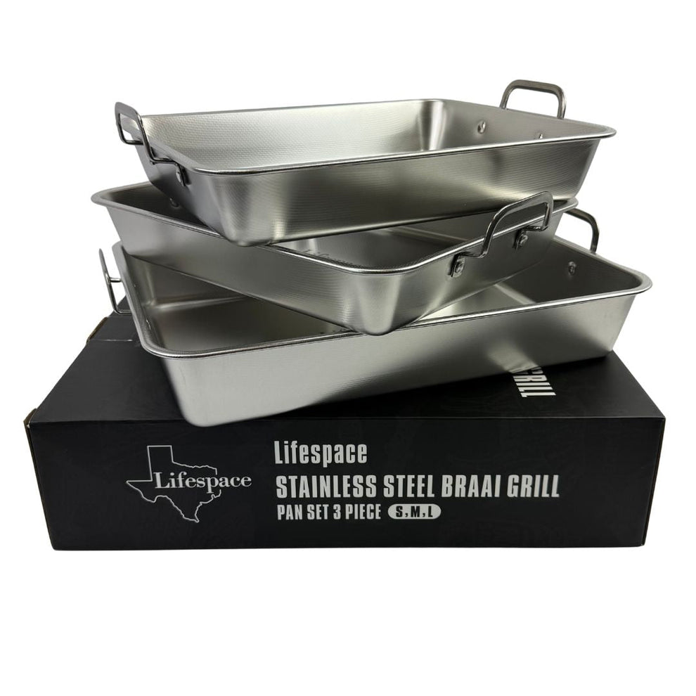 Lifespace Premium Quality 304 S/S Braai Pan Set with Micro-textured ...
