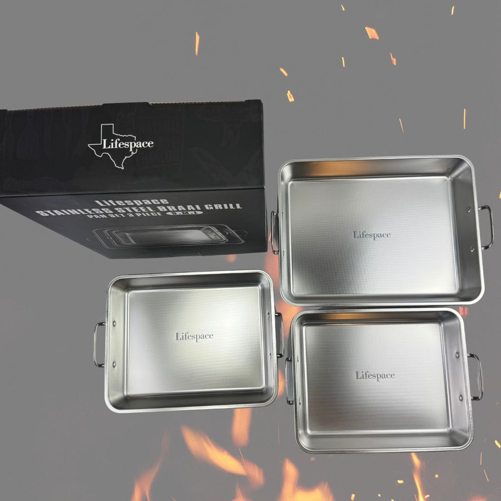 Lifespace Premium Quality 304 S/S Braai Pan Set with Micro-textured ...