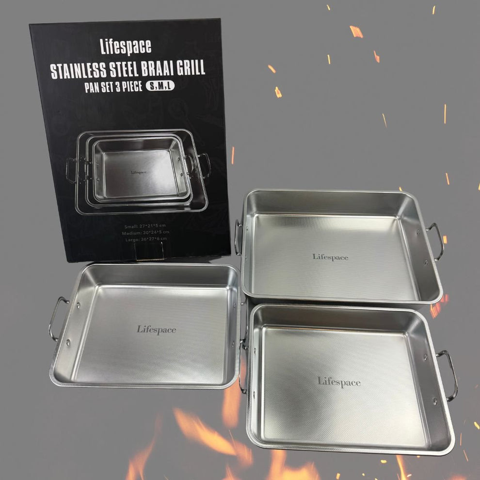 Lifespace Premium Quality 304 S/S Braai Pan Set with Micro-textured ...