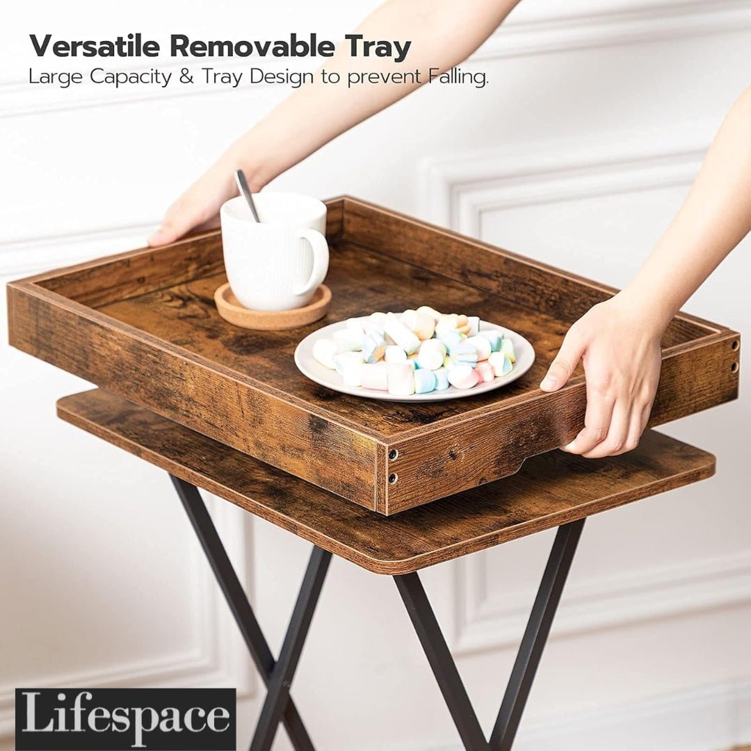 Lifespace Rustic Industrial Butlers TV Tray Side End Table