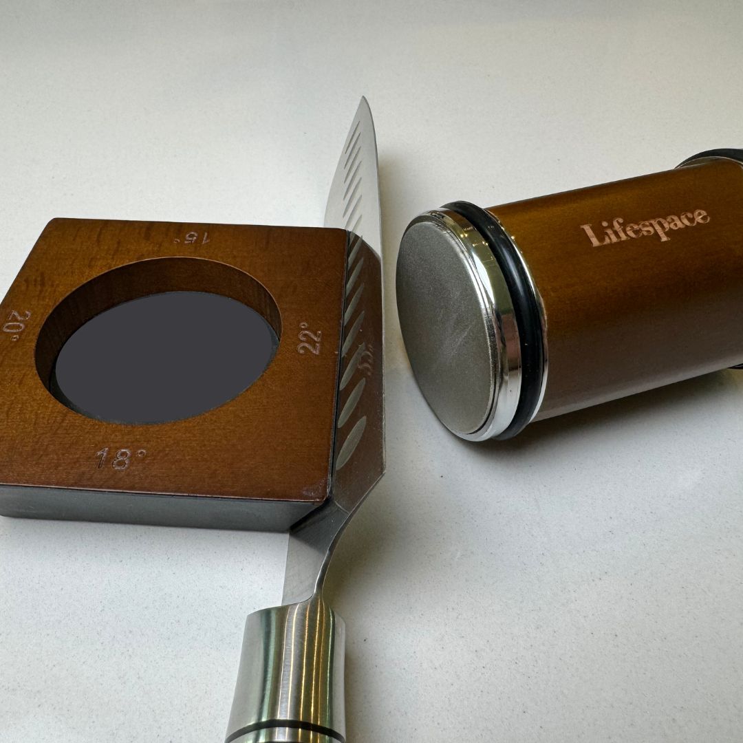 Lifespace Walnut & Alloy Rolling Knife Sharpener with 4 Blade Angles i