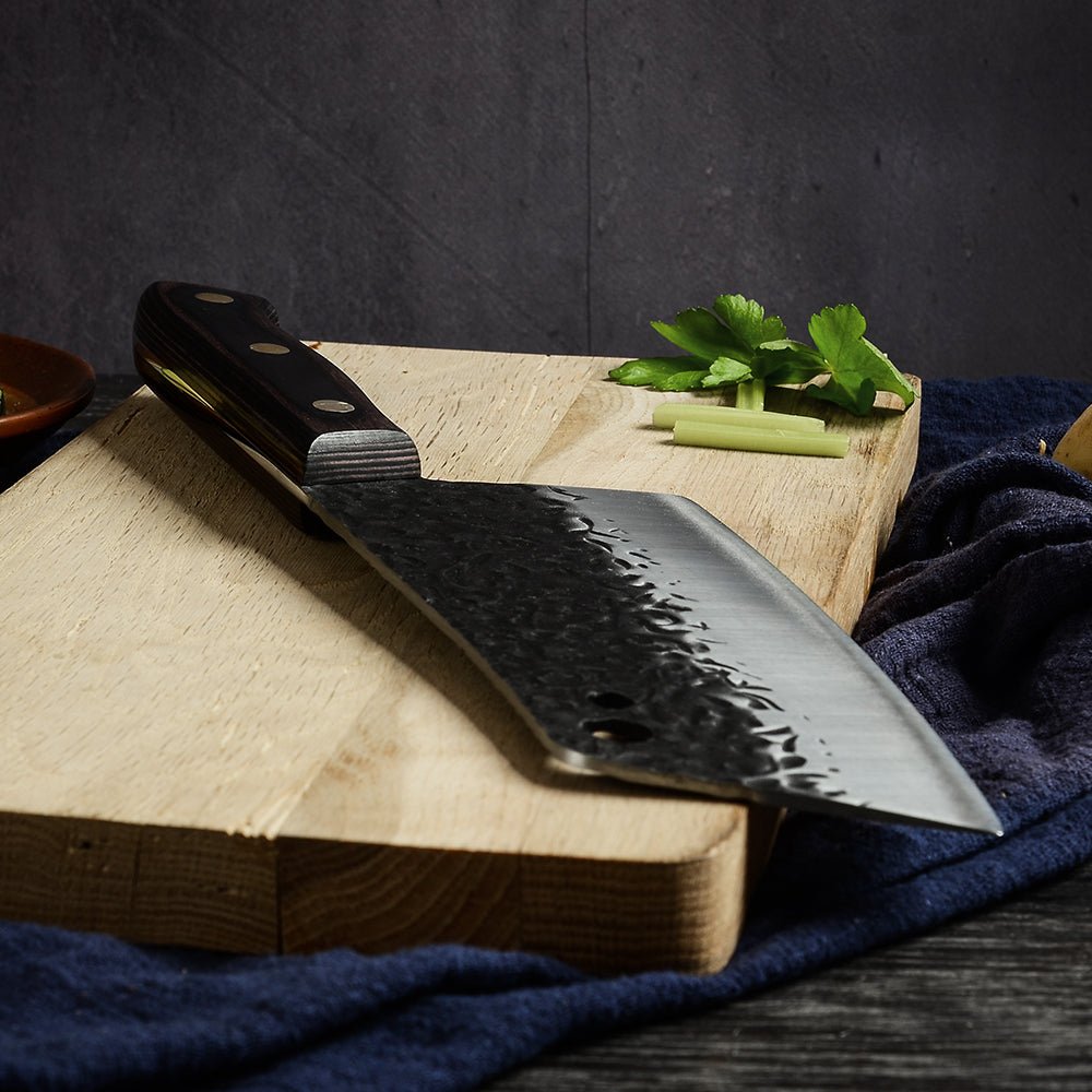 Lifespace 7 Inch Full Tang Hammered Chef Cleaver Knife with Hole ...