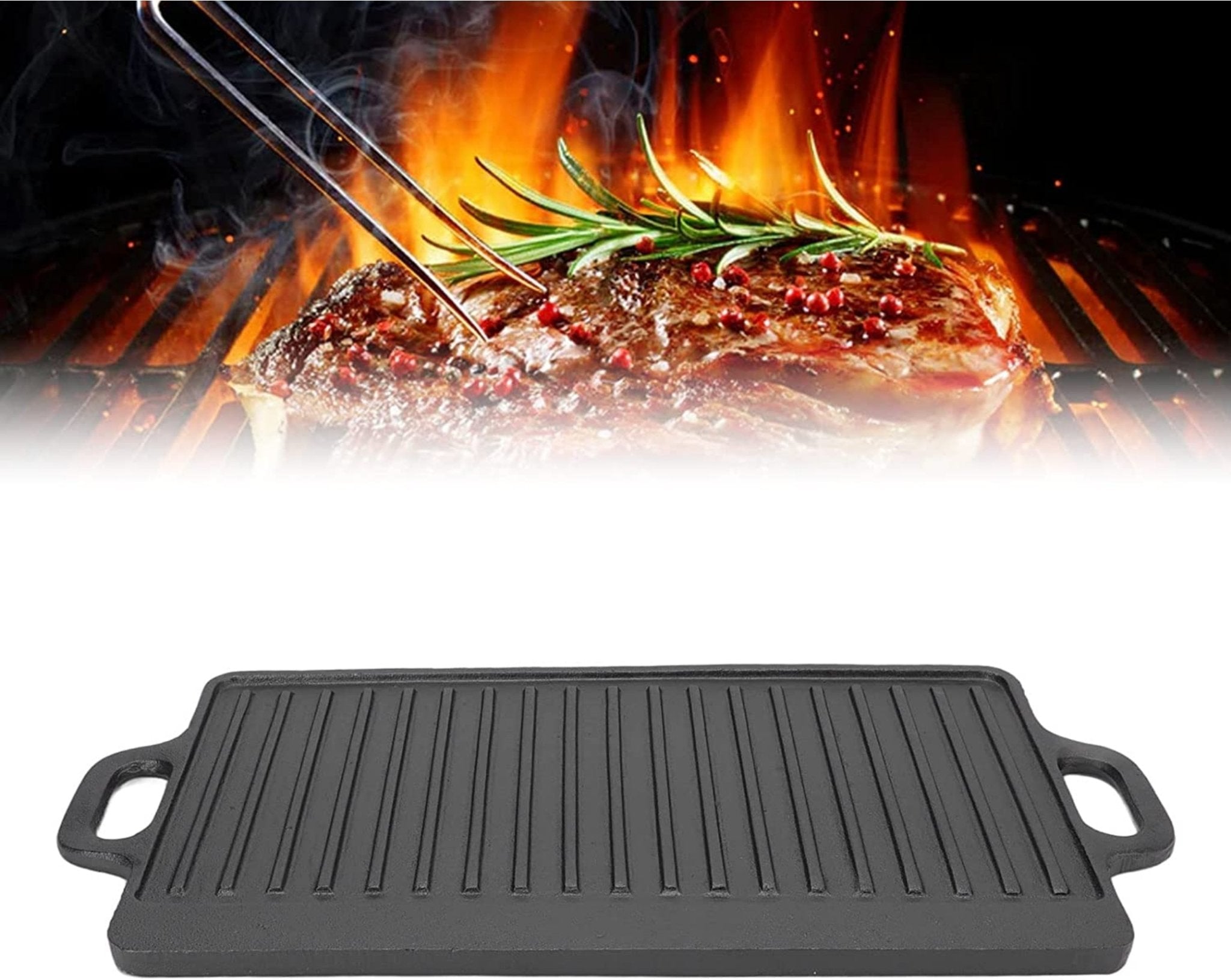 Lifespace Cast Iron Reversible Griddle Pan - Lifespace