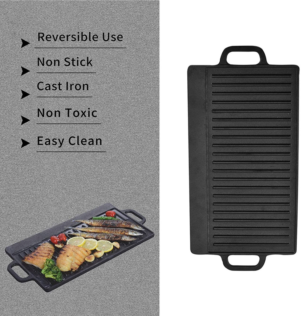Lifespace Cast Iron Reversible Griddle Pan - Lifespace