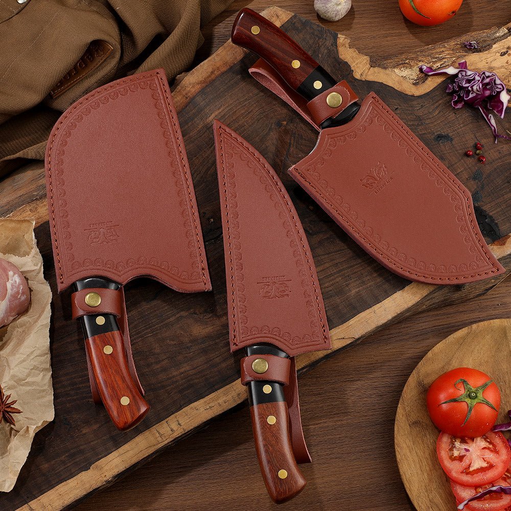 Lifespace Premium Chef Cleaver Knife Set (x3) with Genuine Leather ...