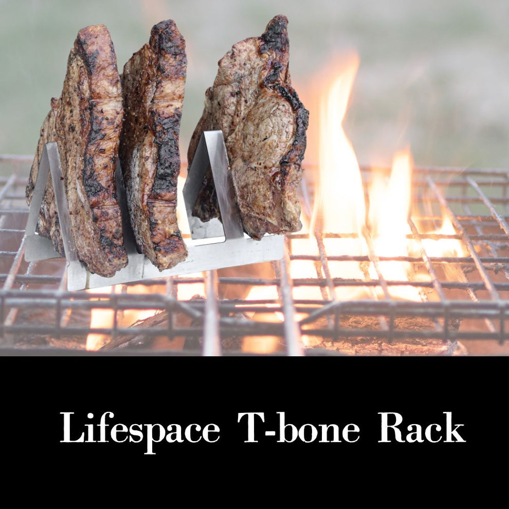 Lifespace Premium Stainless Steel T-Bone / Chop Rack - 4 Slot (2 pack)